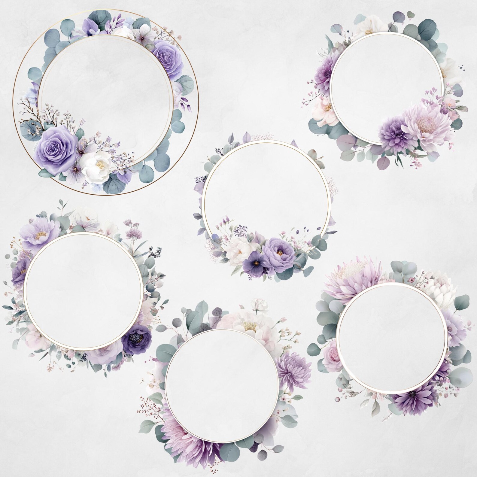 Circular Wedding Frame Floral Clipart | Round Watercolor Wreaths for ...