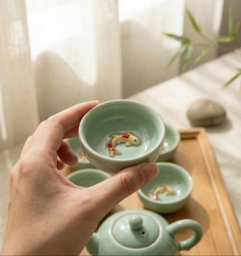 Hand-crafted 3D Koi Fish Celadon Tea Set - Etsy