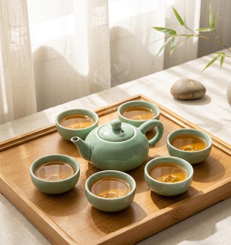Hand-crafted 3D Koi Fish Celadon Tea Set - Etsy