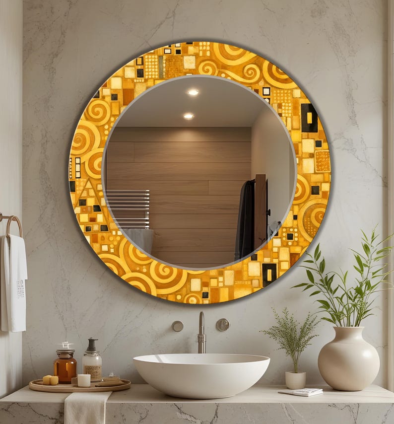 Custom Mirrors, Klimt Inspired Wall Art as Mirror – Best Yellow Wall ...