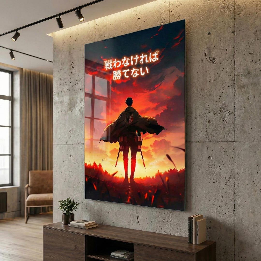 Attack on Titan Glass Wall Art, Levi Sunset Poster, No Fight No Victory ...