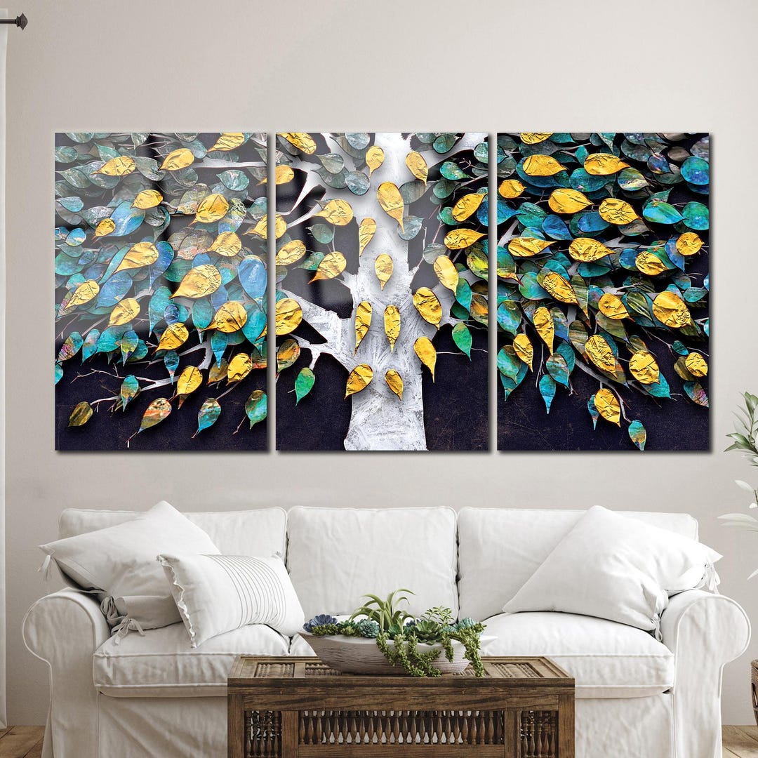 3 Panels Glass Wall Art, A New Look Tree of Life Mutli Panel With Vivid ...