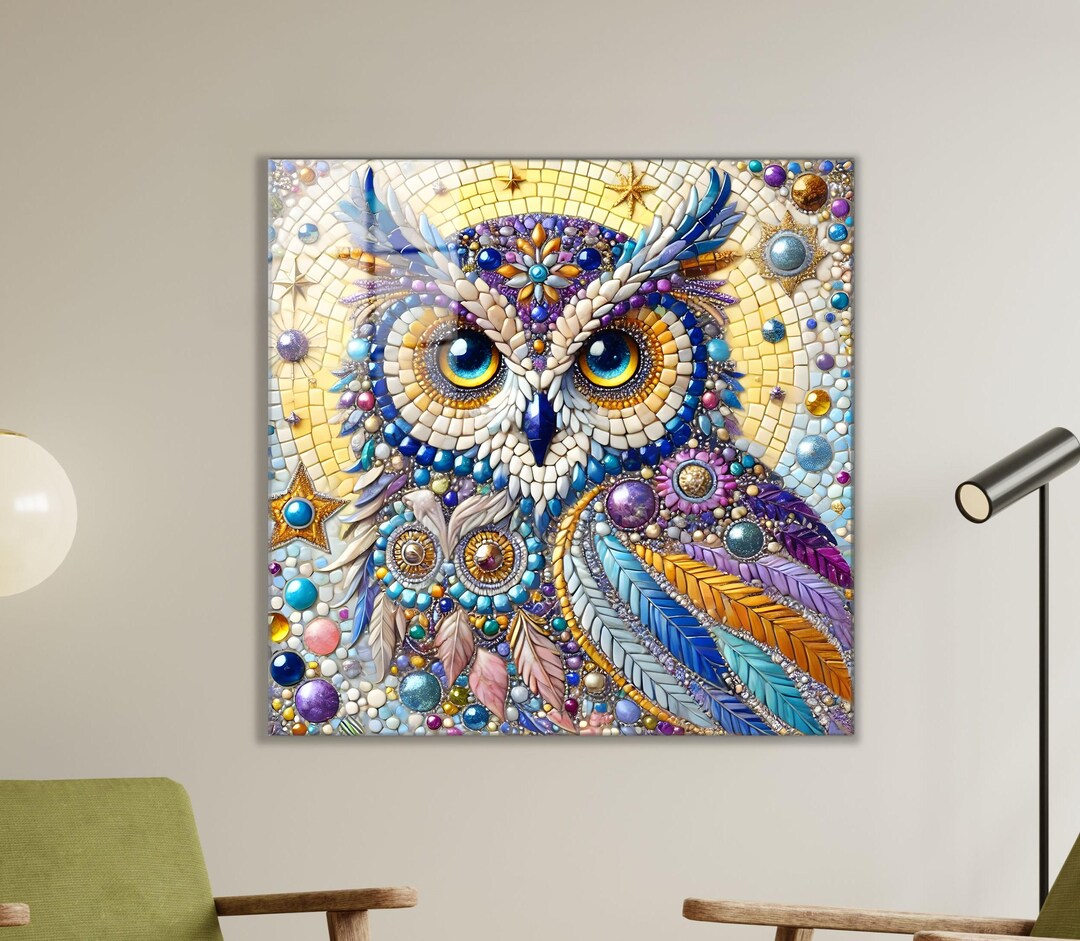 Colorful Abstract Owl Wall Art on Tempered Glass - Large Premium Gifts ...