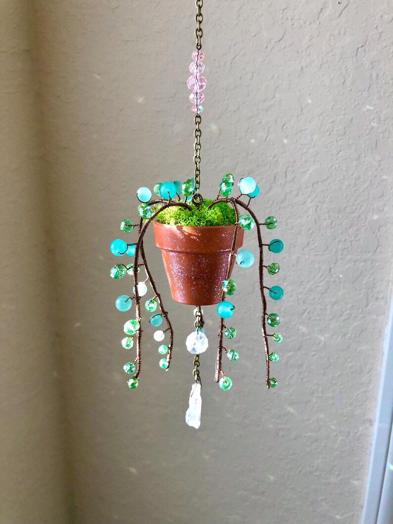 String of Pearls Beaded Forever Succulent Suncatcher, Crystal Decor, Hanging Decor, Plant Decor ...