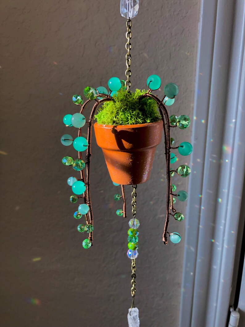 String of Pearls Beaded Forever Succulent Suncatcher, Crystal Decor, Hanging Decor, Plant Decor ...