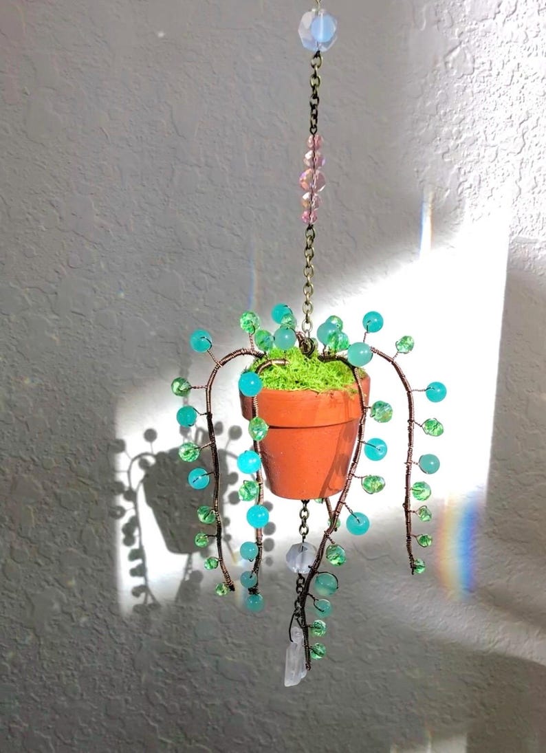 String of Pearls Beaded Forever Succulent Suncatcher, Crystal Decor, Hanging Decor, Plant Decor ...