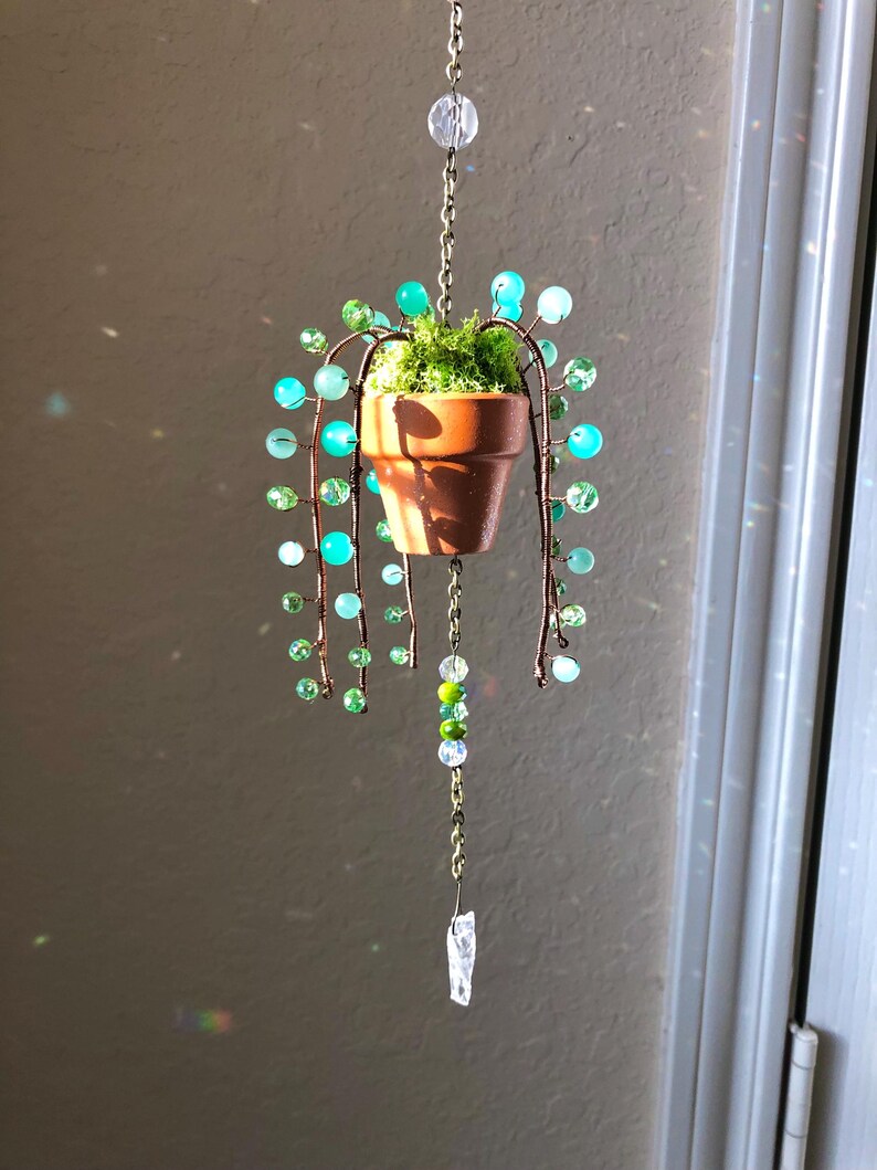 String of Pearls Beaded Forever Succulent Suncatcher, Crystal Decor, Hanging Decor, Plant Decor ...