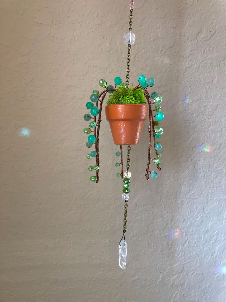 String of Pearls Beaded Forever Succulent Suncatcher, Crystal Decor, Hanging Decor, Plant Decor ...