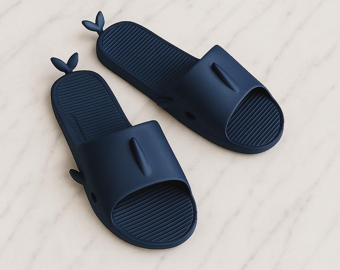 Cute Fish Slide Sandals – Dark Blue Color Fun Indoor/outdoor Slippers ...