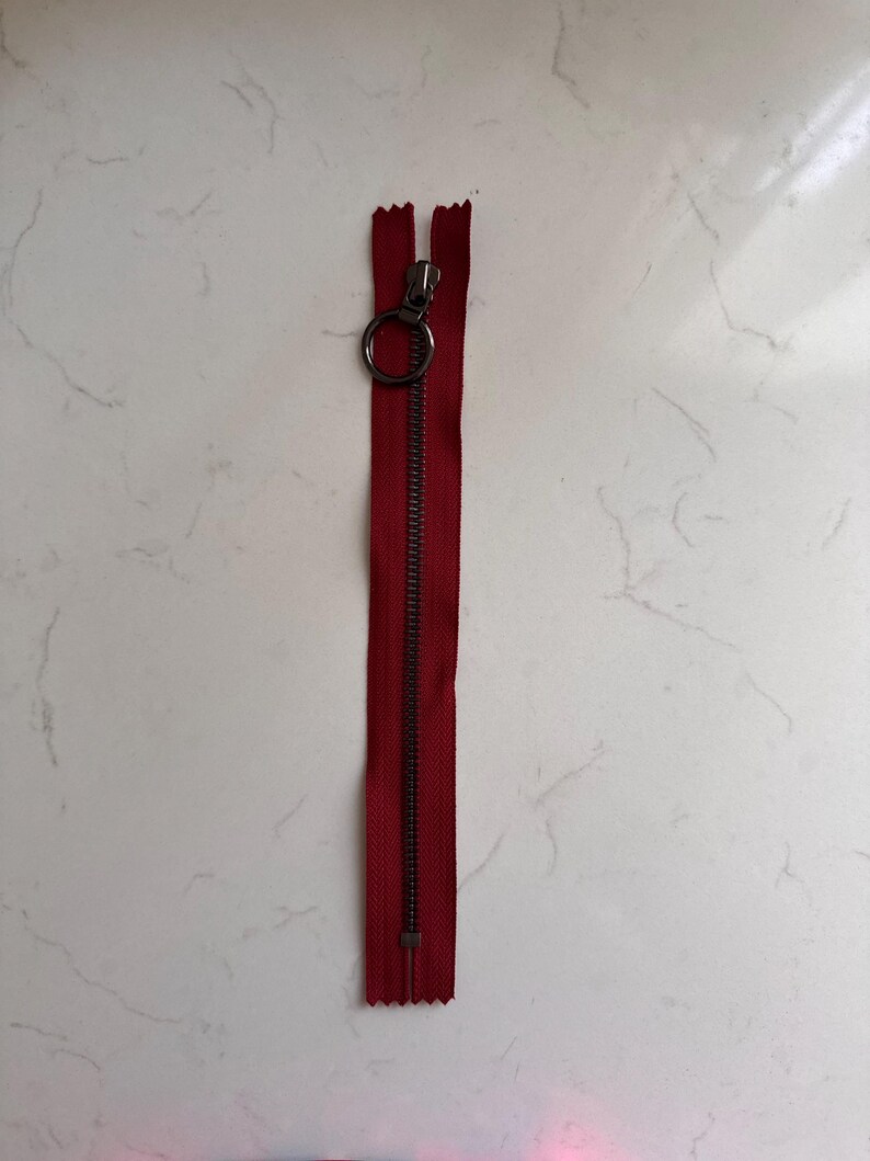 Red Metal Zipper With Ring Pull – 9" – Shiny Black Nickel Teeth ...