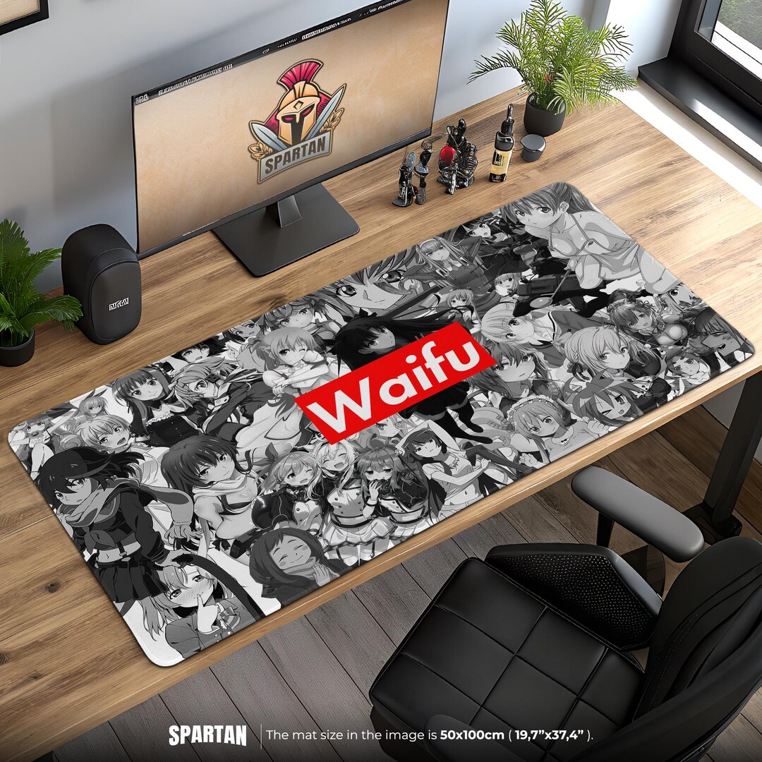 Mousepad Anime Waifu – Tapete de mesa monocromático com colagem de ...