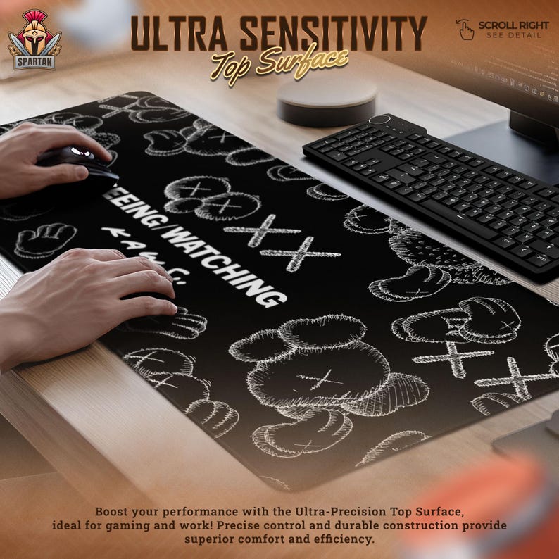 KAWS Seeing Watching Mouse Pad - Urban Art Desk Mat, Monochrome XX ...