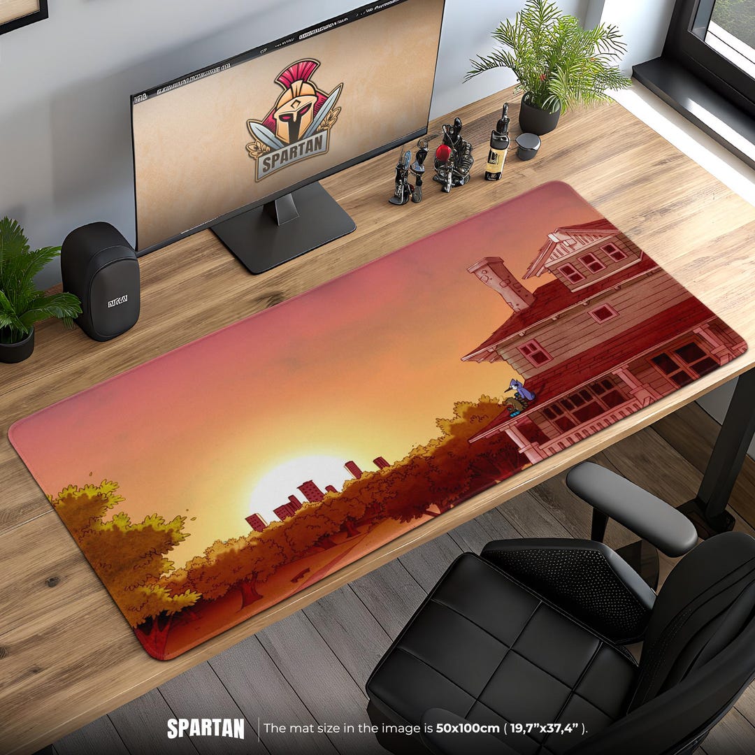 Lucario Rooftop Sunset Mouse Pad - Serene Pokémon Anime Scene Desk Mat ...