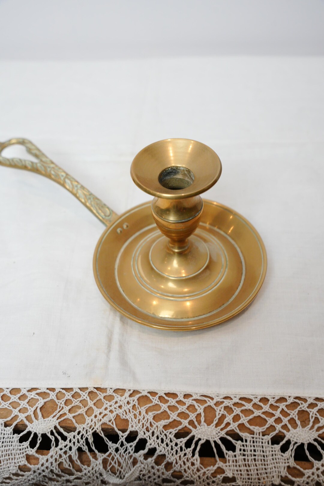 Vintage Brass Chamberstick Candle Holder | Mid Century Bedside ...