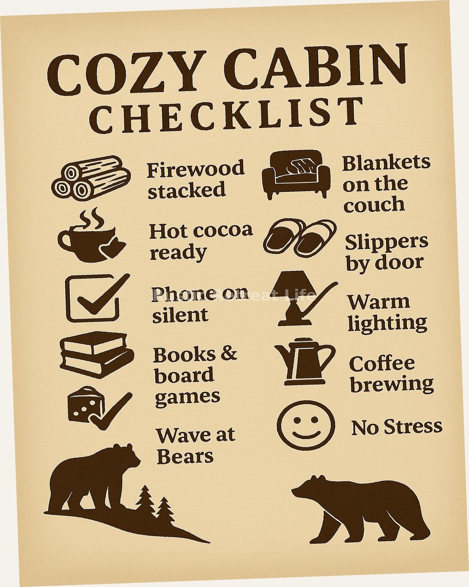 Cabin Life Checklist – Cozy Lodge Wall Art – Digital Print - Etsy