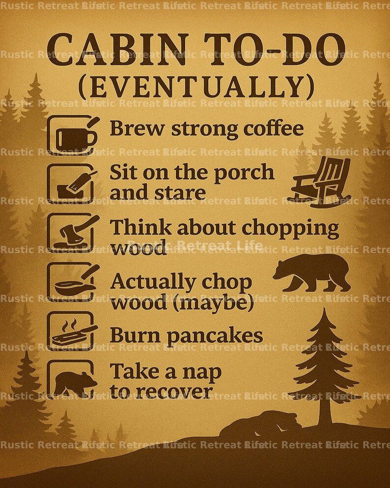 Cabin To-do (eventually) - Funny Rustic Cabin Checklist - Cozy Lodge ...