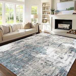 Modern Abstract Area Rug – Blue Beige Gray Rug – Contemporary Living ...