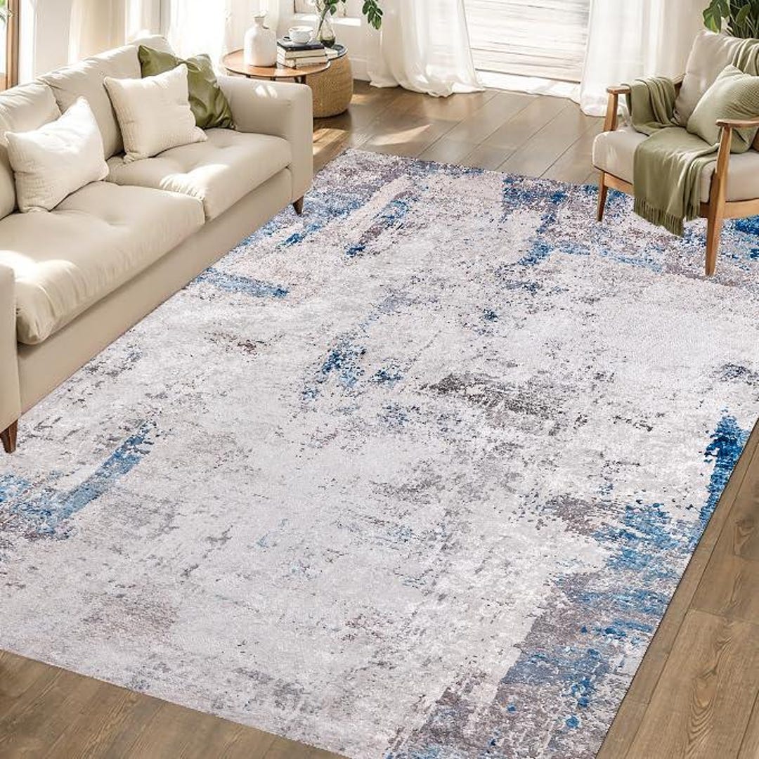 Abstract Blue and Grey Area Rug – Modern Living Room Decor ...