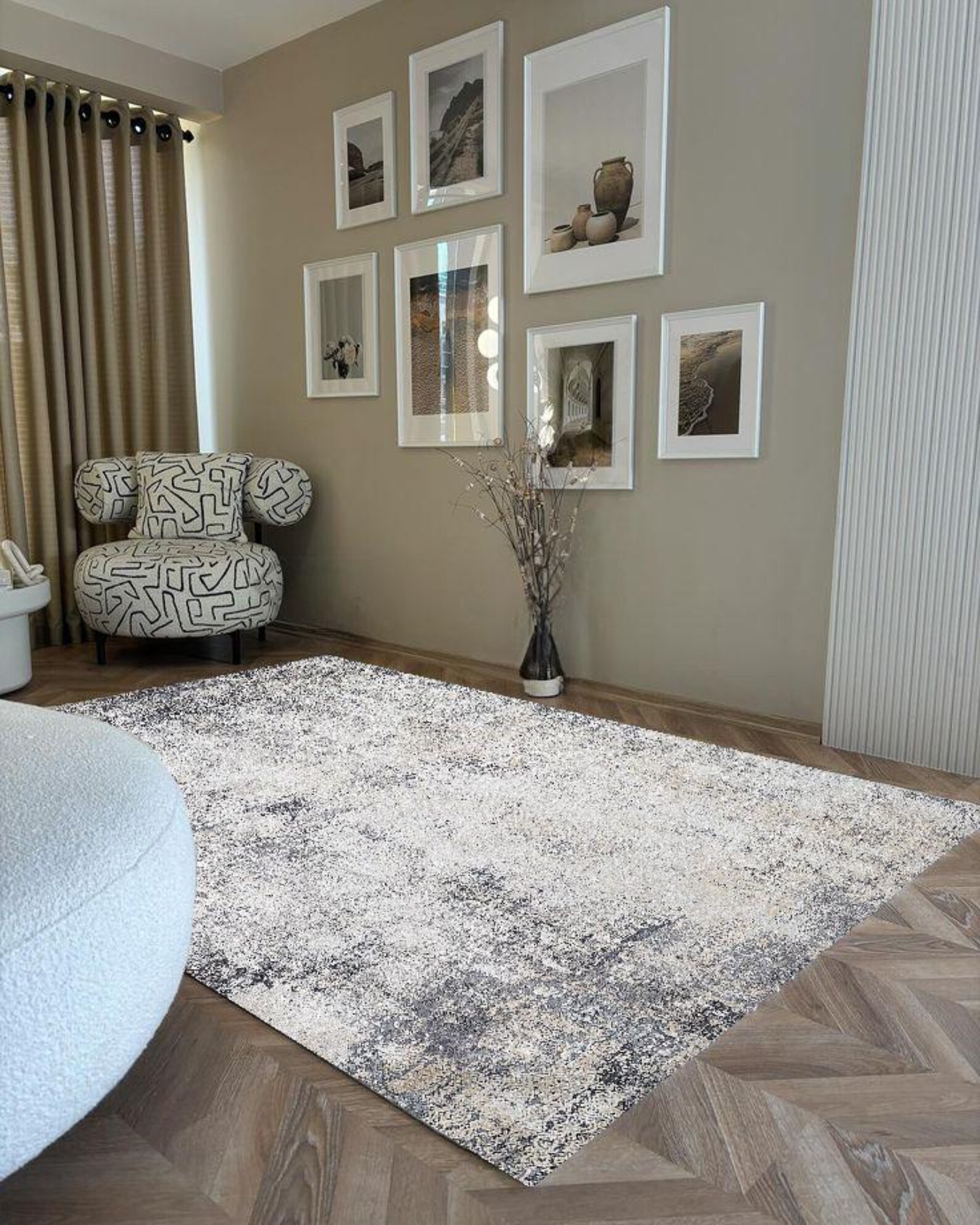 Beige and Gray Rug - Large Neutral Abstract Area Rug, Modern Worn Look ...