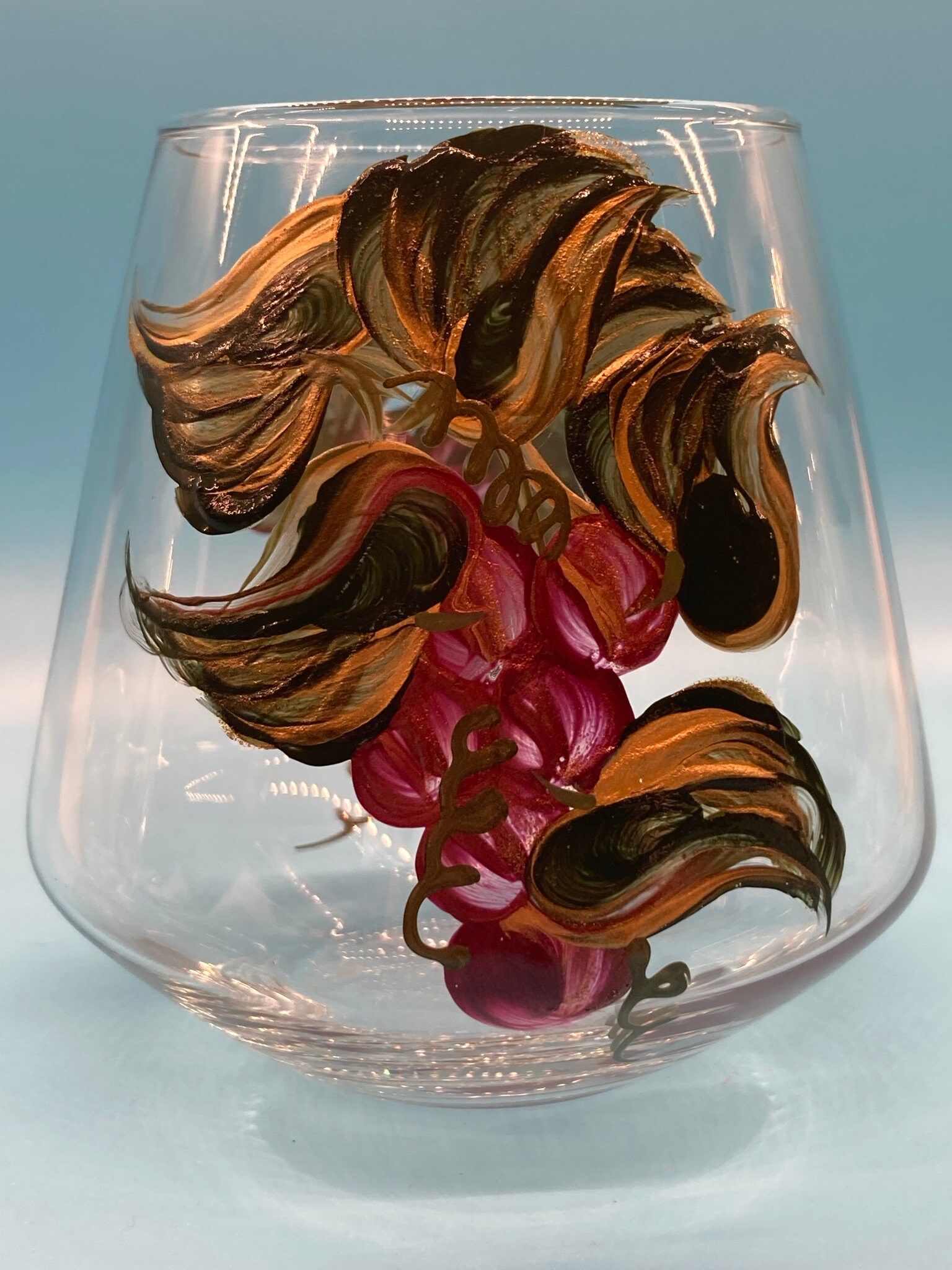 Hand Painted Stemless Brandy Snifter - Grapes N Gold - Etsy