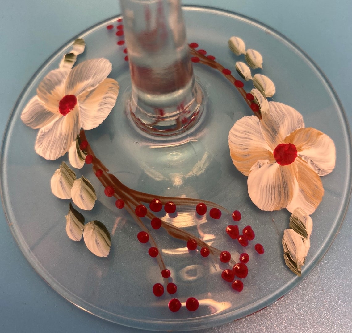 Hand Painted Wine Stems White on Gold, Green Glass - Etsy