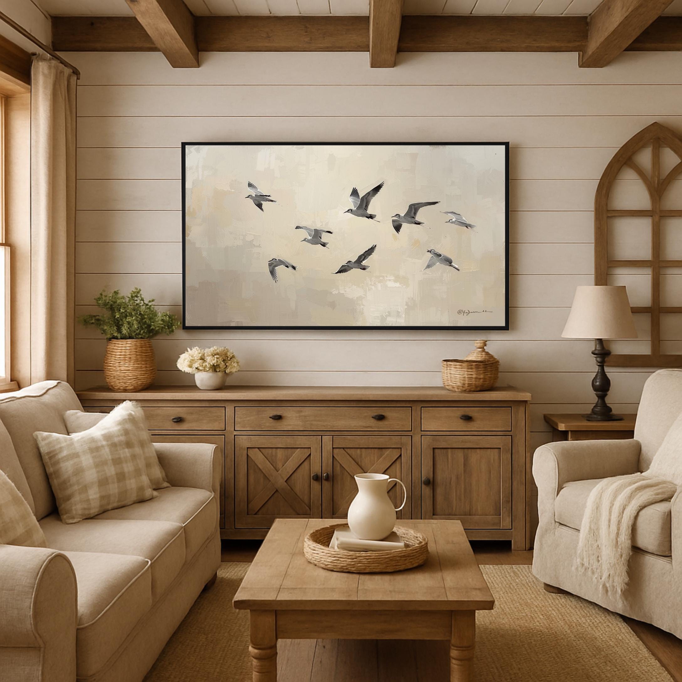 Vintage Flying Birds Abstract Painting Samsung Frame Tv Art Digital ...