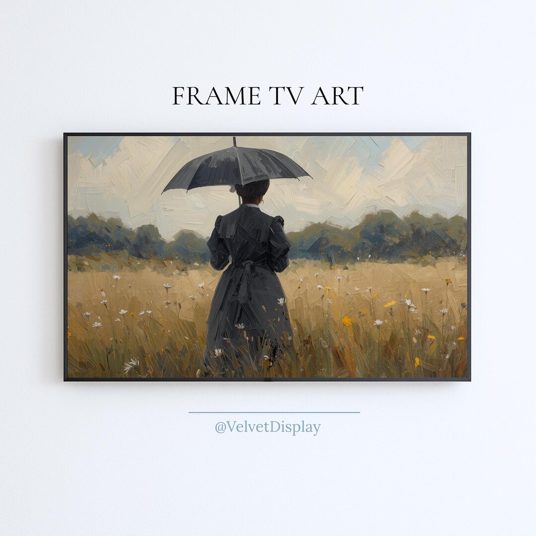 Victorian Woman in Meadow Frame Tv Art Vintage Andscape Painting for ...