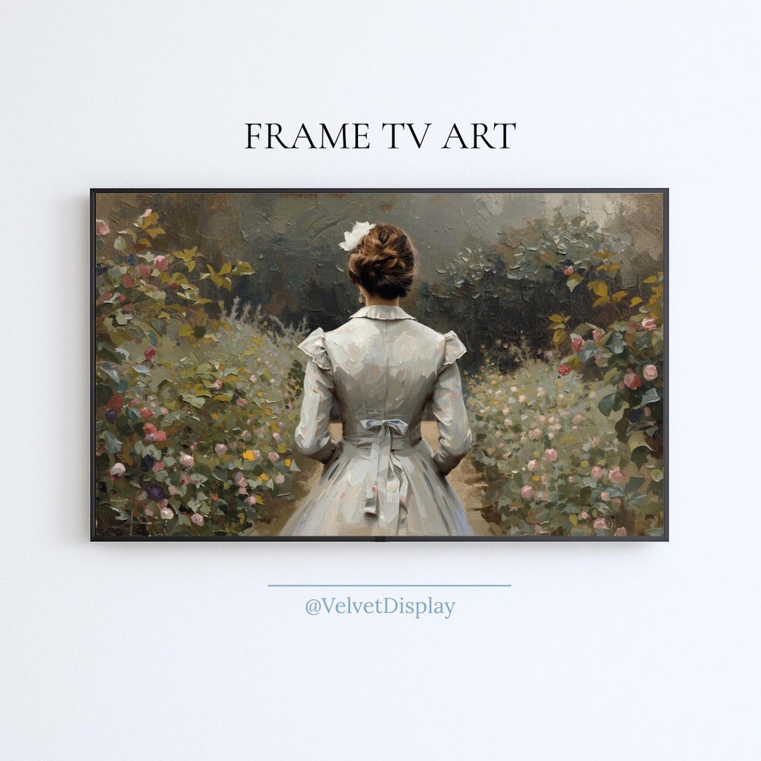Victorian Woman in Garden Frame Tv Art Vintage Andscape Painting for ...