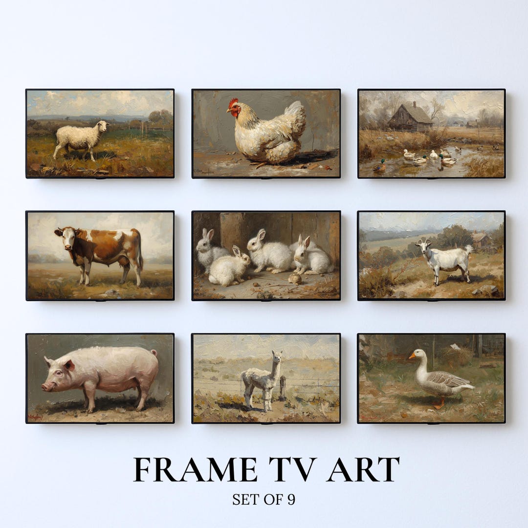Farm Animals Frame Tv Art Bundle Vintage Farmhouse Paintings Set for ...