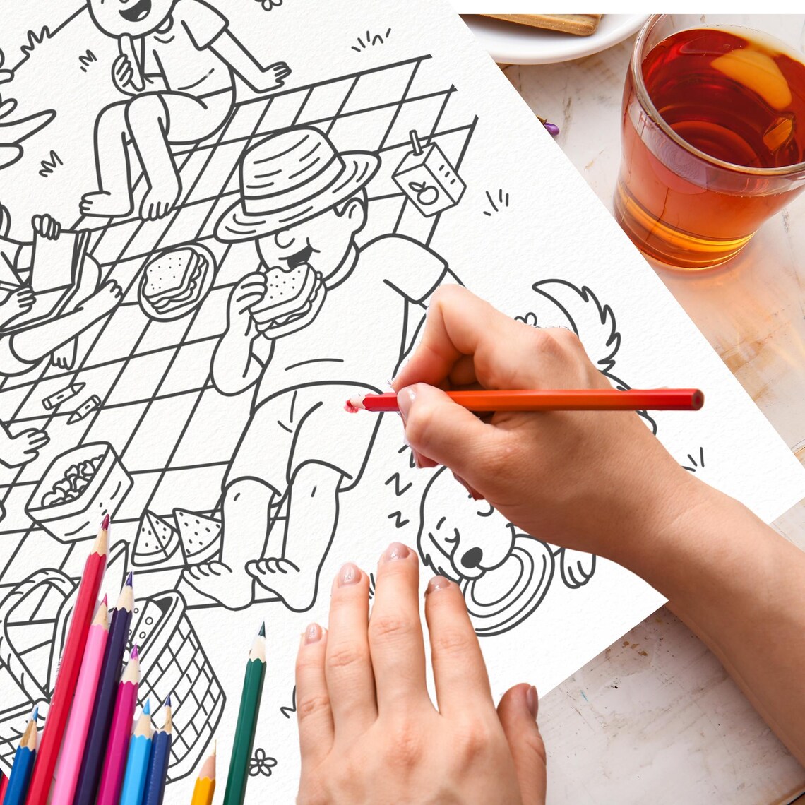 Shady Picnic Coloring Page – Cozy Summer Printable for Kids, Parents ...