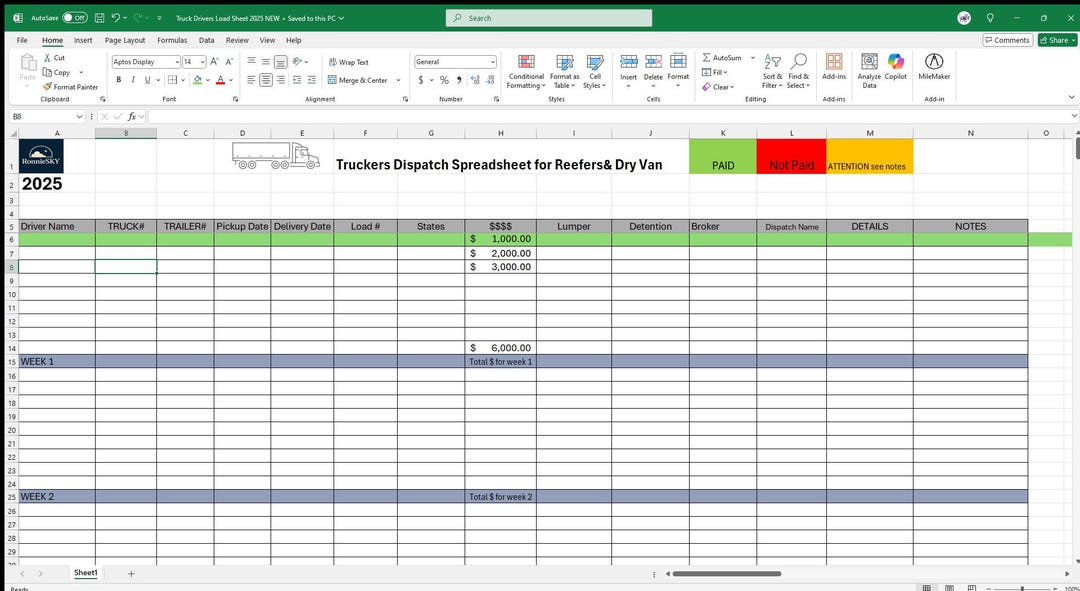 Trucker Dispatch Logs Sheet Excel Digital Templates Spreadsheet - Etsy