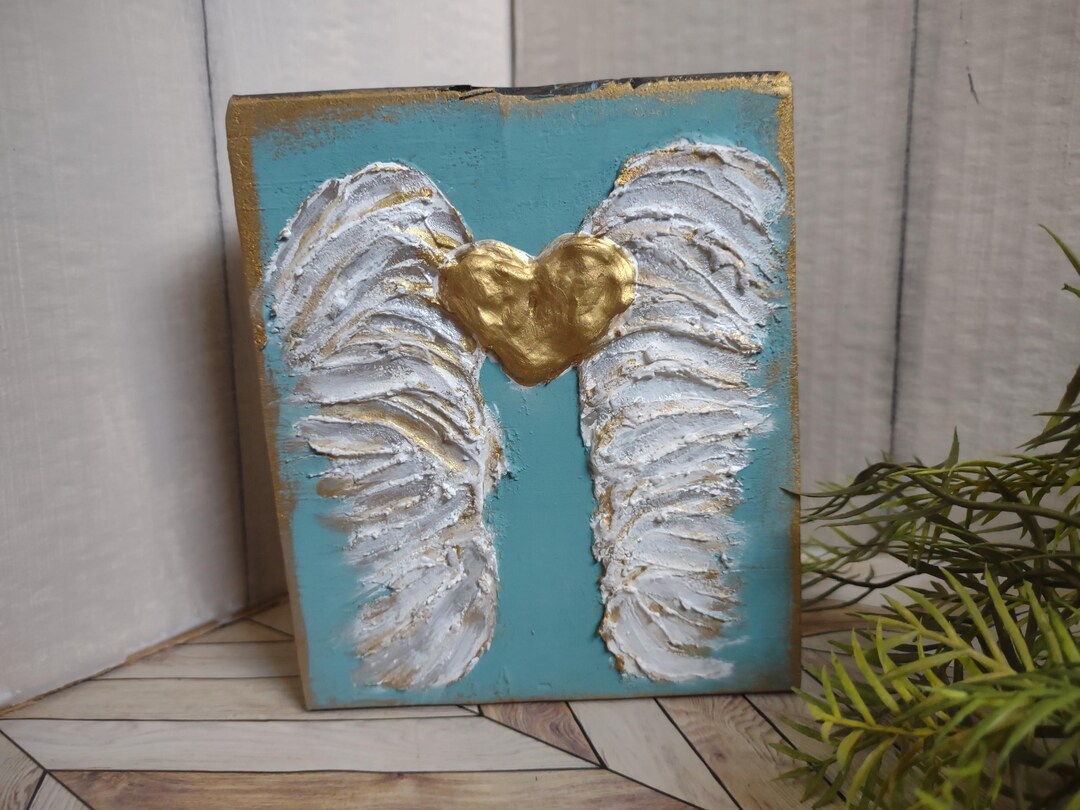 Textured Angel Wings Wood Block - Etsy