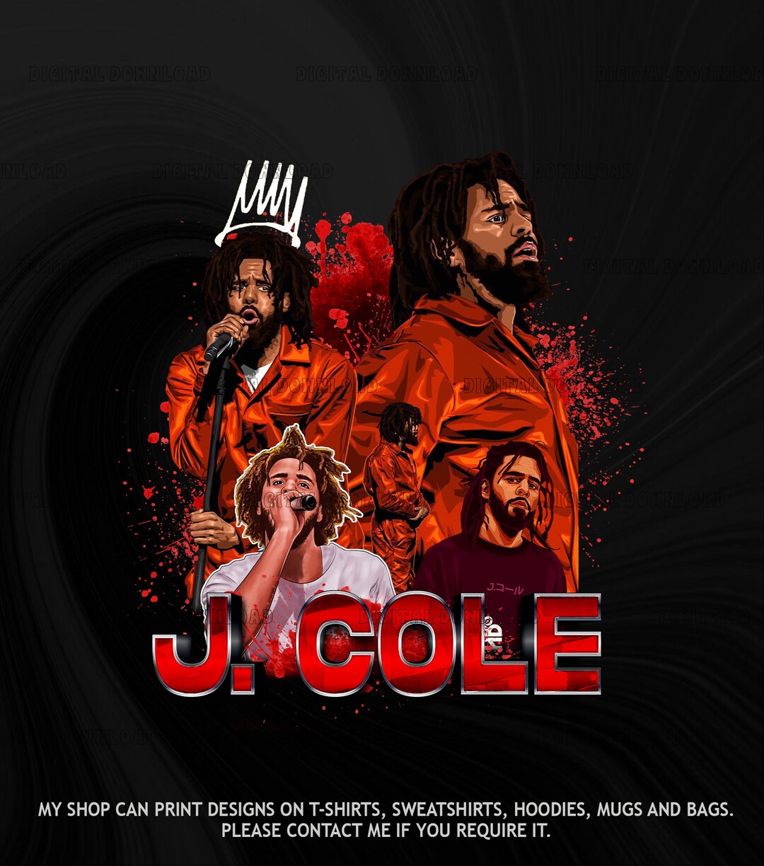J Cole Art Png, T-shirt Design, Bootleg Tees Design, Ready to Print ...