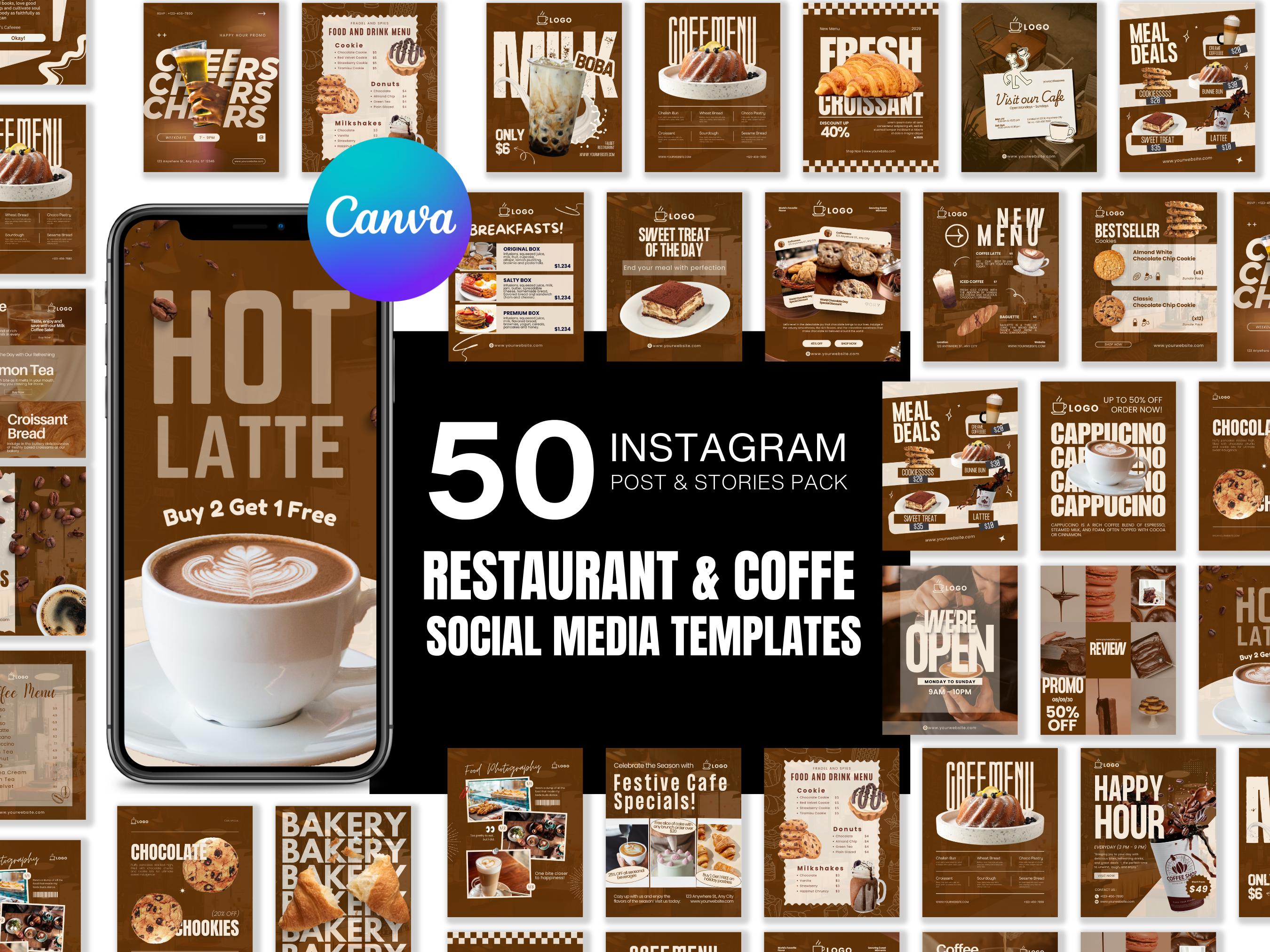 Bakery & Coffee Shop Instagram Templates: Restaurant Social Media Kit ...