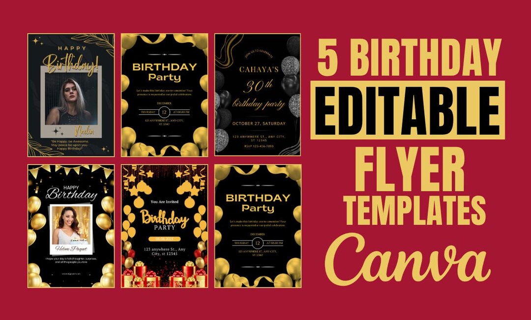 Birthday Party Flyer Templates | Editable Canva Designs (digital ...