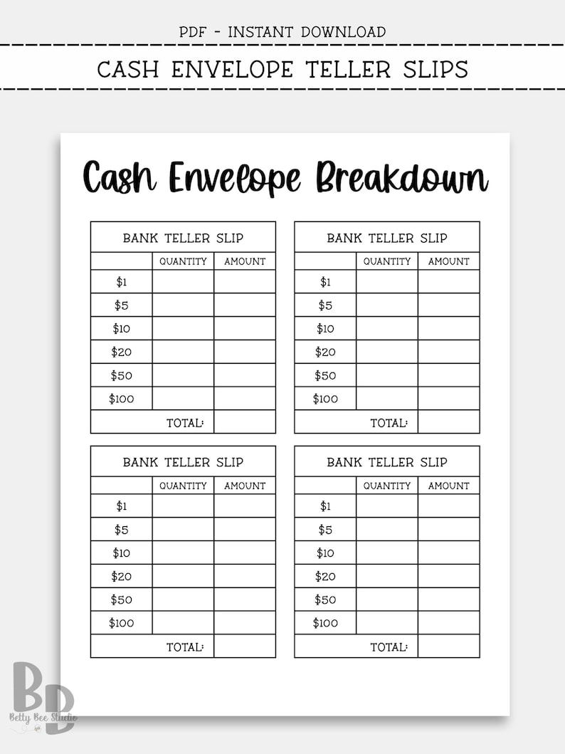 Cash Envelope Teller Slip PDF - Etsy