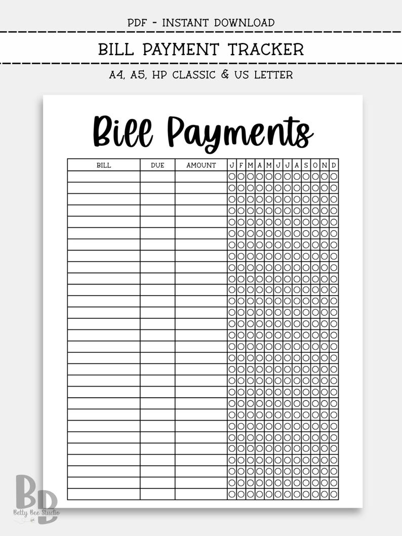 Bill Payment Tracker Printable | Monthly Bill Organizer | Budget ...