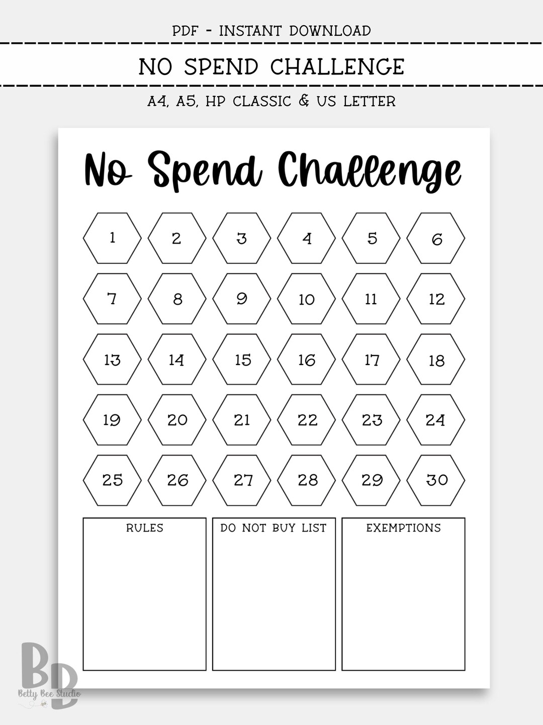 30 Day No Spend Challenge Printable | 4 Sizes Included | No Spend ...