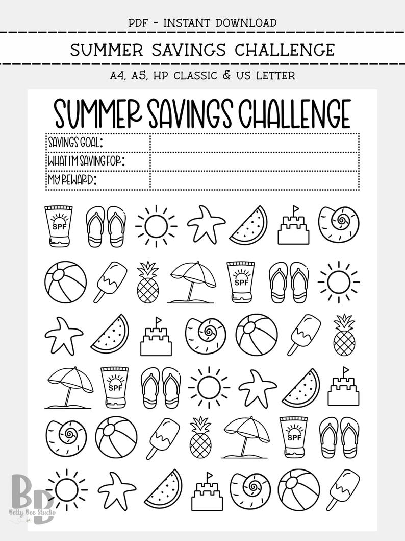 Summer Savings Challenge Printable PDF - Etsy