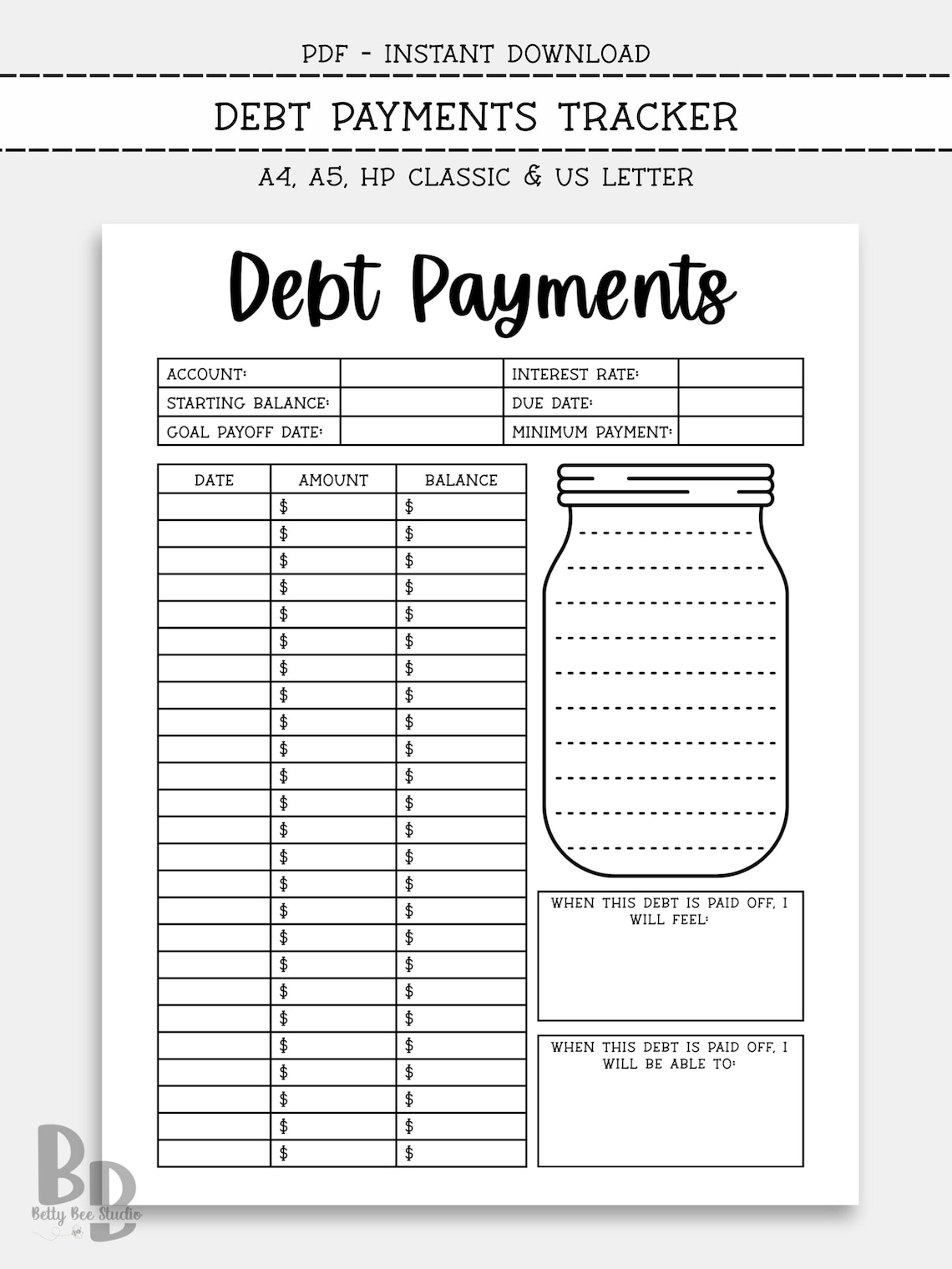 Debt Payoff Tracker Printable PDF - Etsy