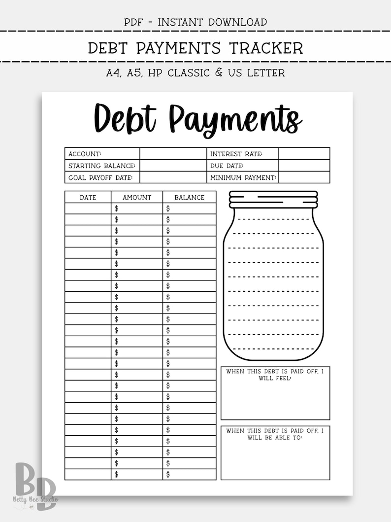 Debt Payoff Tracker Printable PDF - Etsy