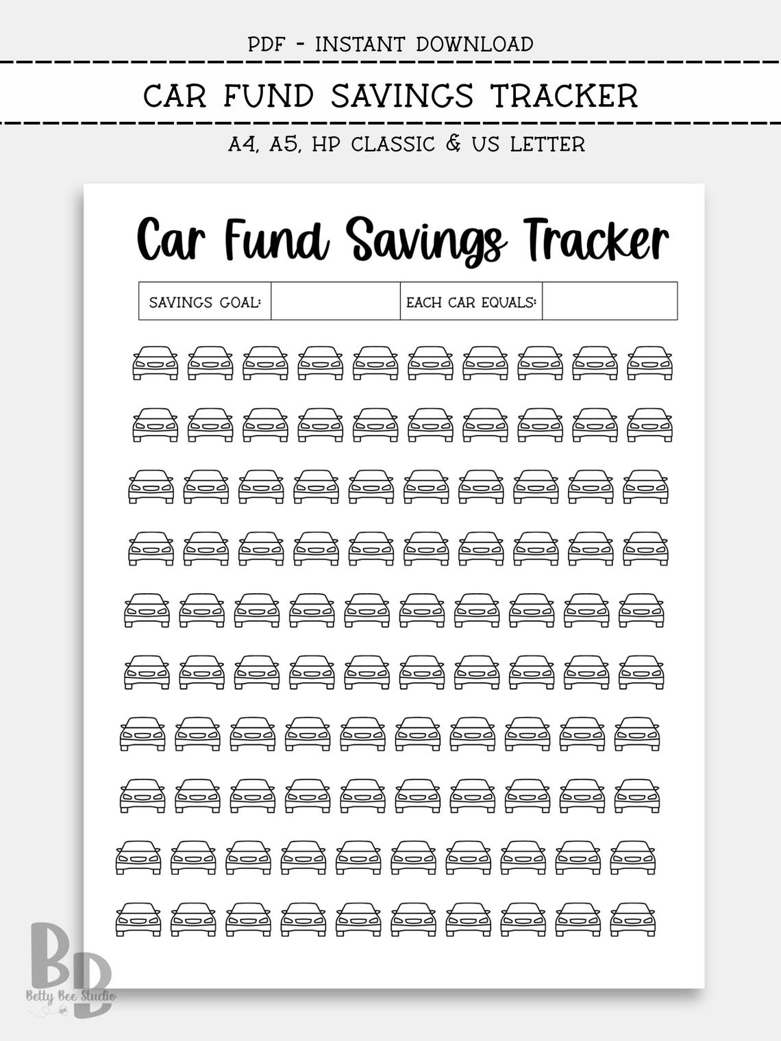Car Fund Savings Tracker Printable | Budget Planner Insert | Printable ...