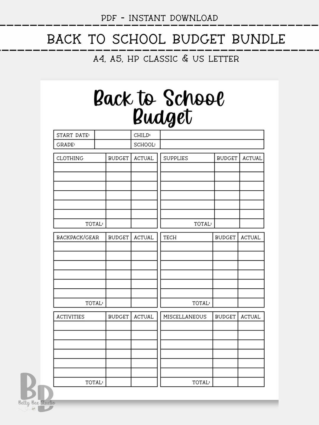 Printable Back to School Bundle – Budget, Track Expenses, Save Money ...