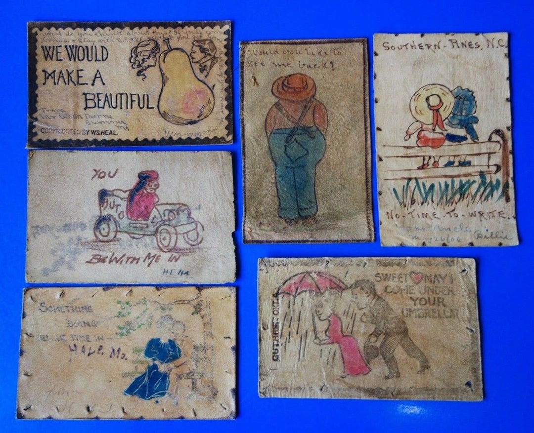 Antique Vintage Leather Postcards - Posted Romantic Love Notes - Early ...