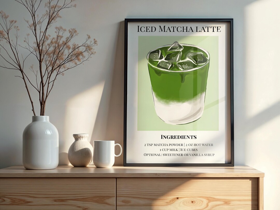 Iced Matcha Latte Printable Poster | Minimalist Cafe Kitchen Wall Art ...