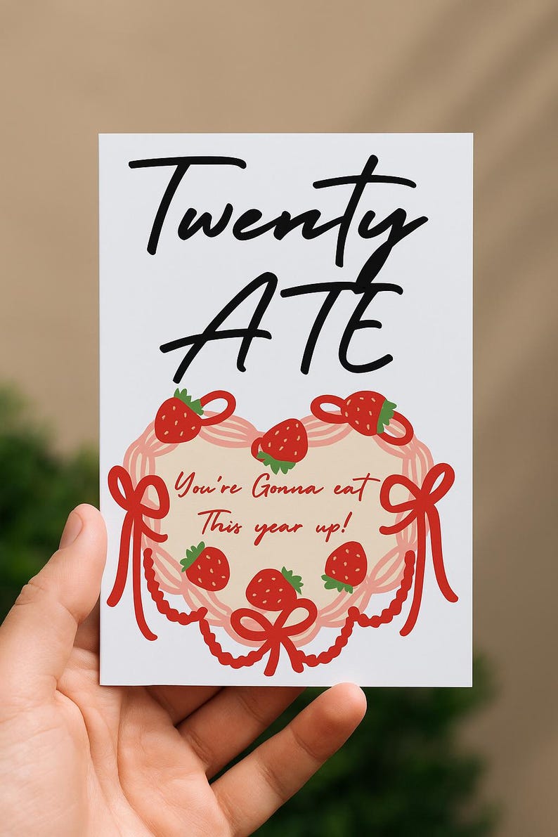 Twenty-ate Birthday Card Template | Funny 28th Birthday Pun | Printable ...