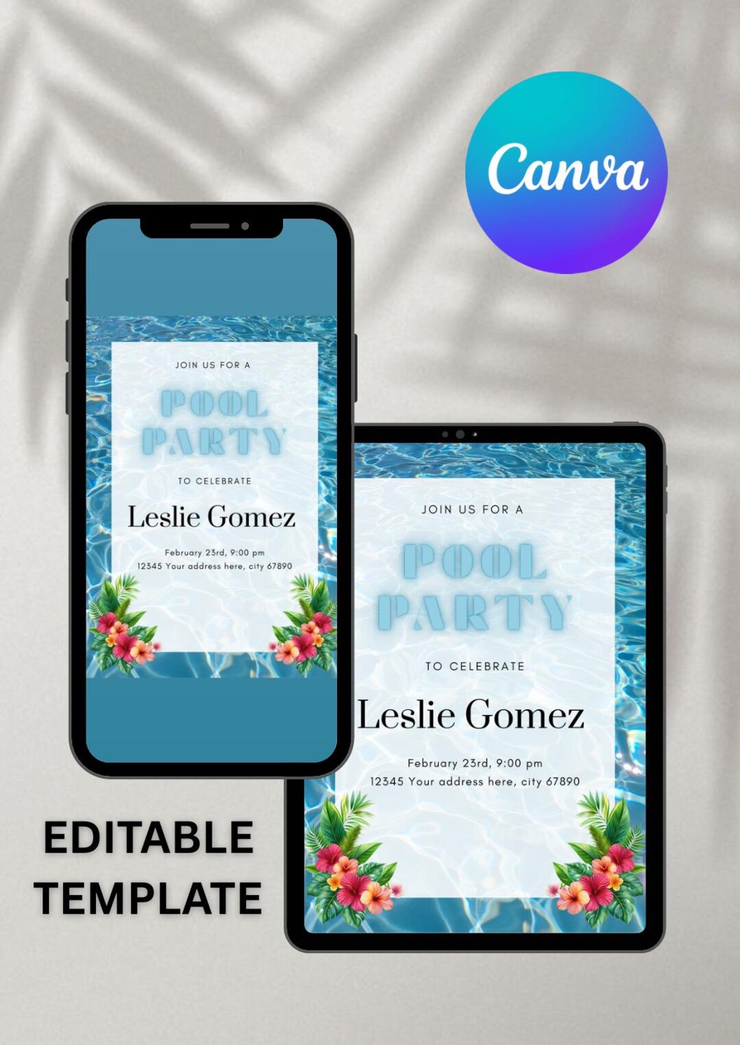 Pool Party Digital Invite, Pool Party Birthday Celebration Invite, Cute ...