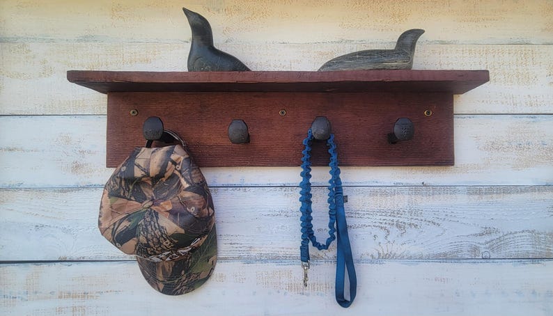Rustic Barnwood Coat Rack W Railroad Spike Hooks. Old Wood. With Shelf ...