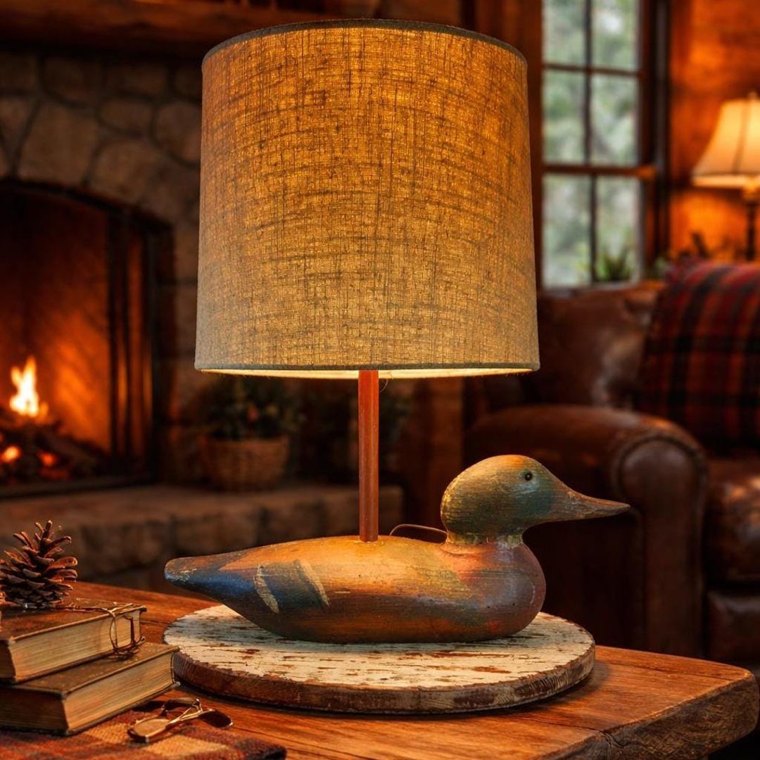 Large Antique Duck Decory Lamp on Barnwood Base. Upcycled Bydejadesigns ...