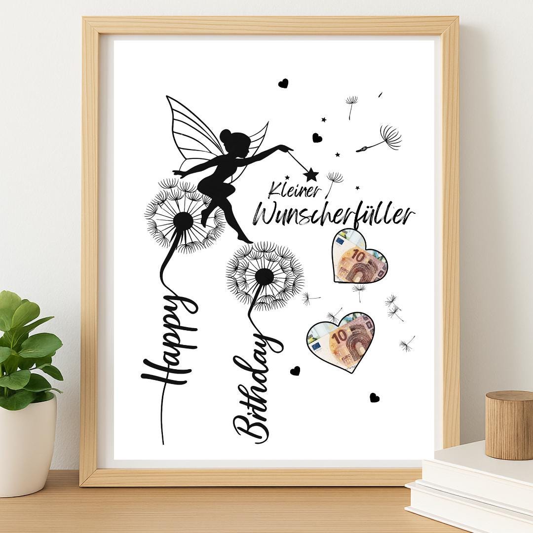Birthday Money Gift Poster: Dandelion Heart Design (instant Download ...